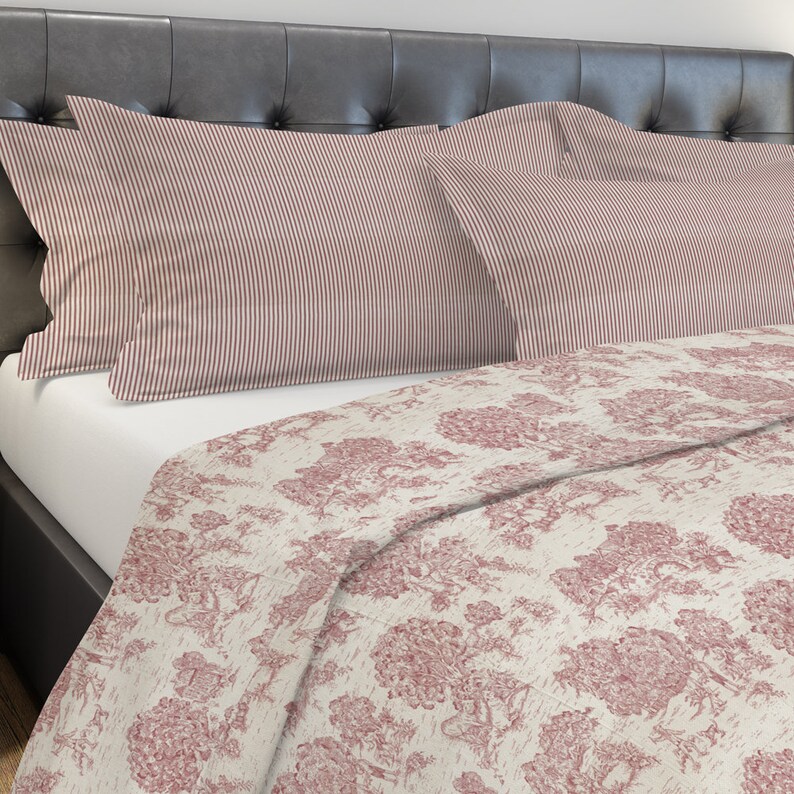 Pillow Sham in Farmhouse Red Ticking Stripe on Beige - Etsy