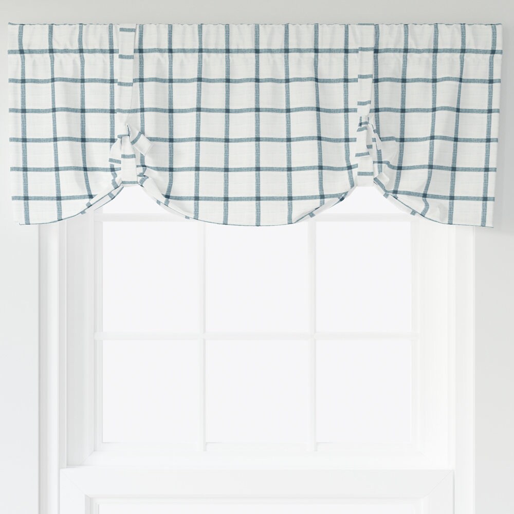 Tie-up Valance in Aaron Italian Denim Blue Windowpane Plaid - Etsy