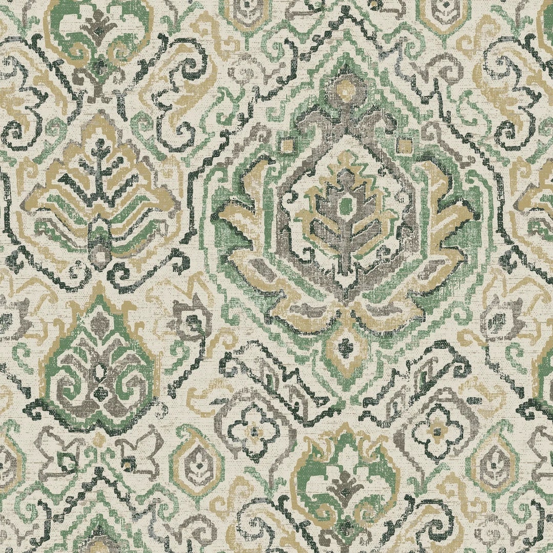 Green Medallion Curtain Panels: Weathered Persian Style, Rod Pocket ...