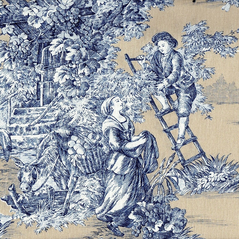 Linen Blue Toile Fabric - Etsy
