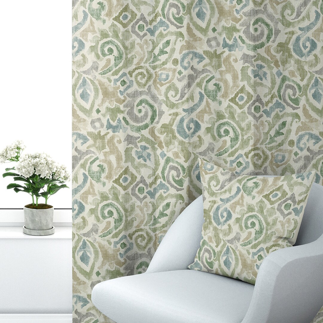 Rod Pocket Curtain Panels Pair in Jester Bay Green Paisley Watercolor ...