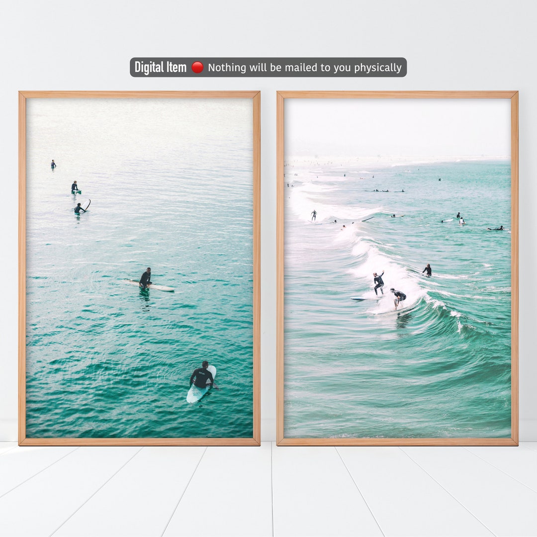 Surfing Art Print Set of 2, Coastal Print Set of Two Prints, Surfers ...