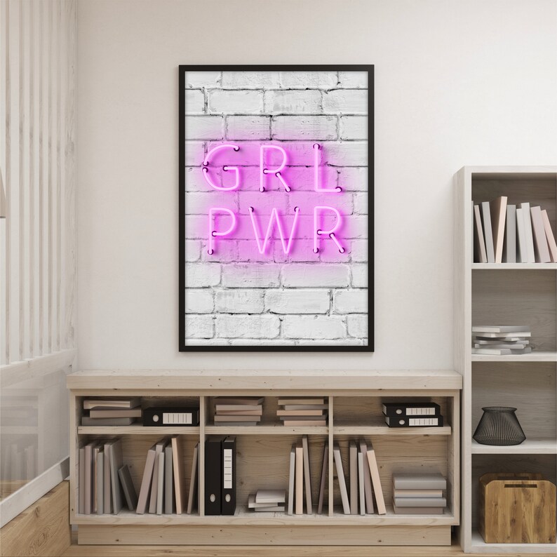 Girl Power Neon Sign Print GRL PWR Pink Neon Printable Wall | Etsy