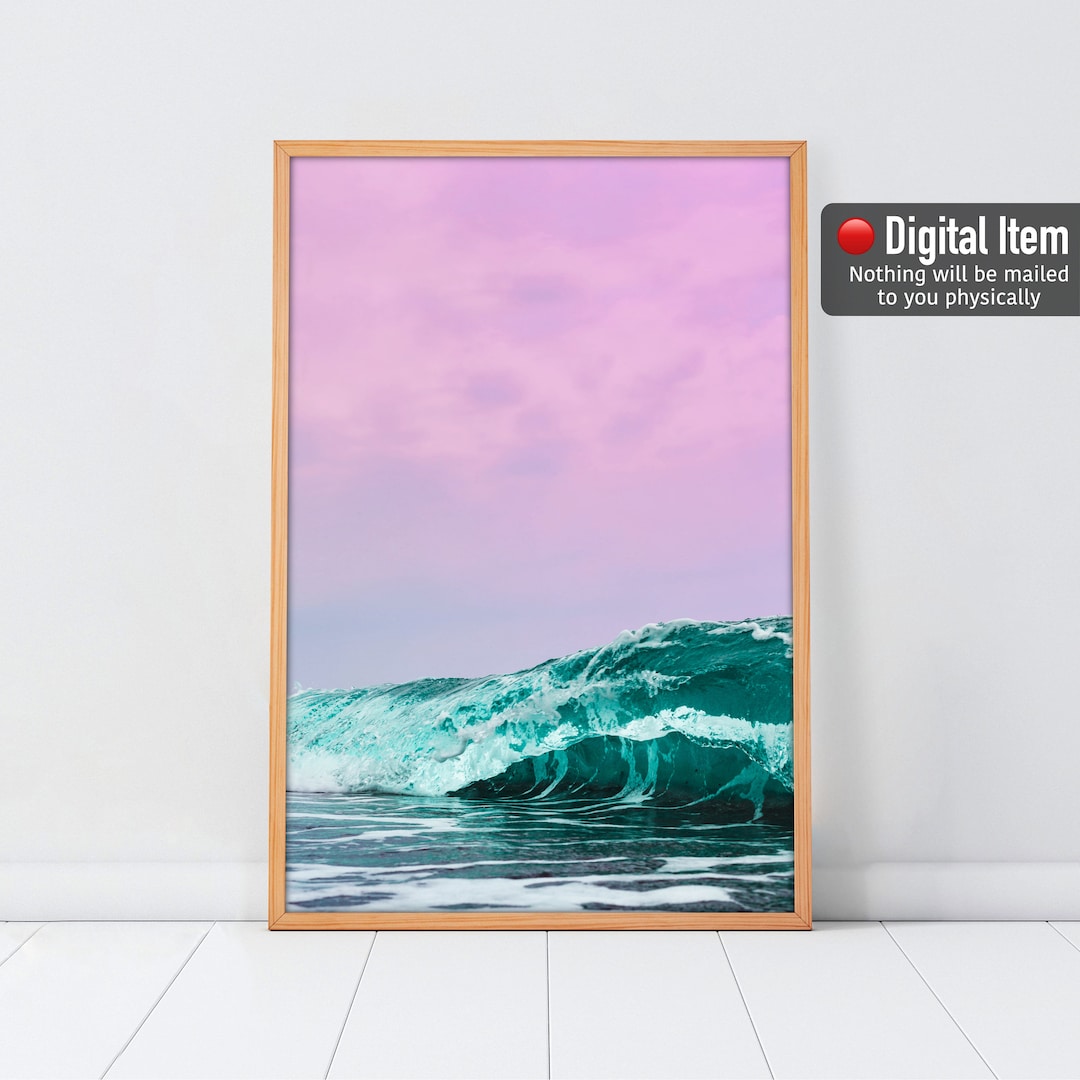 Pink Wave Print, Pink Ocean Poster, Pink Sky Print, Pink Wall Art ...