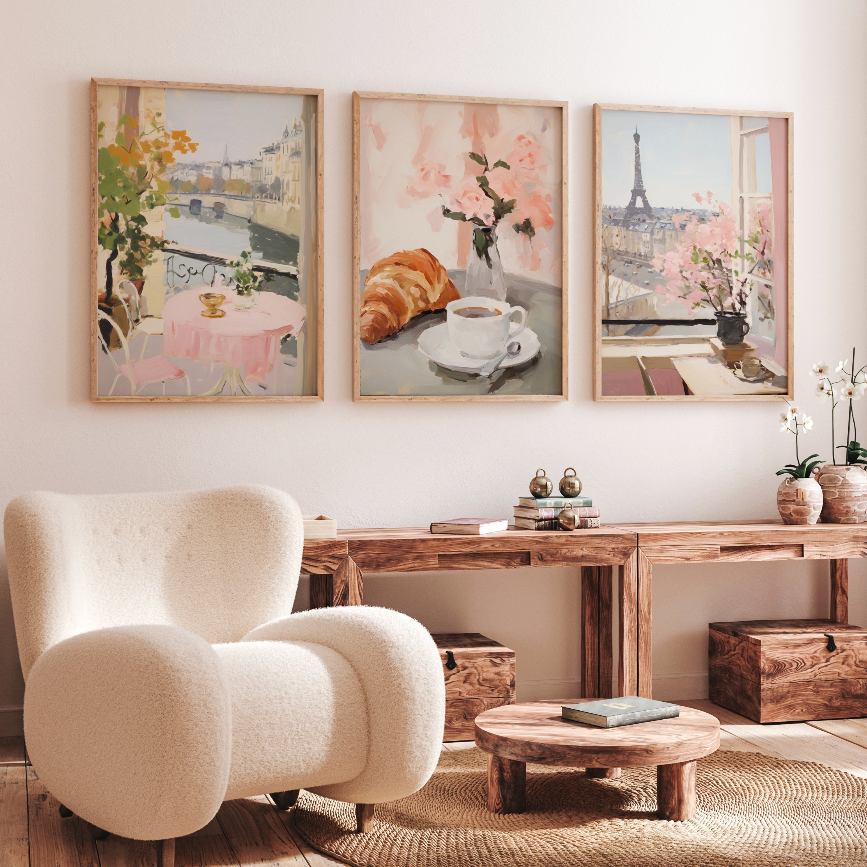 Set of 3 Soft Pink Paris Wall Art, Trendy Wall Decor, France Wall Art ...