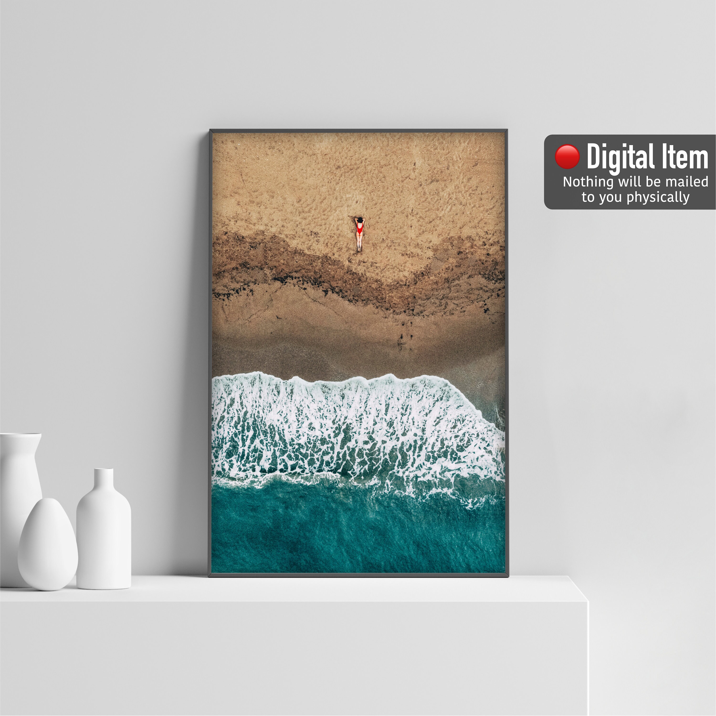 Aerial Beach Print Sunbathe Girl Poster Waves Poster Beach - Etsy