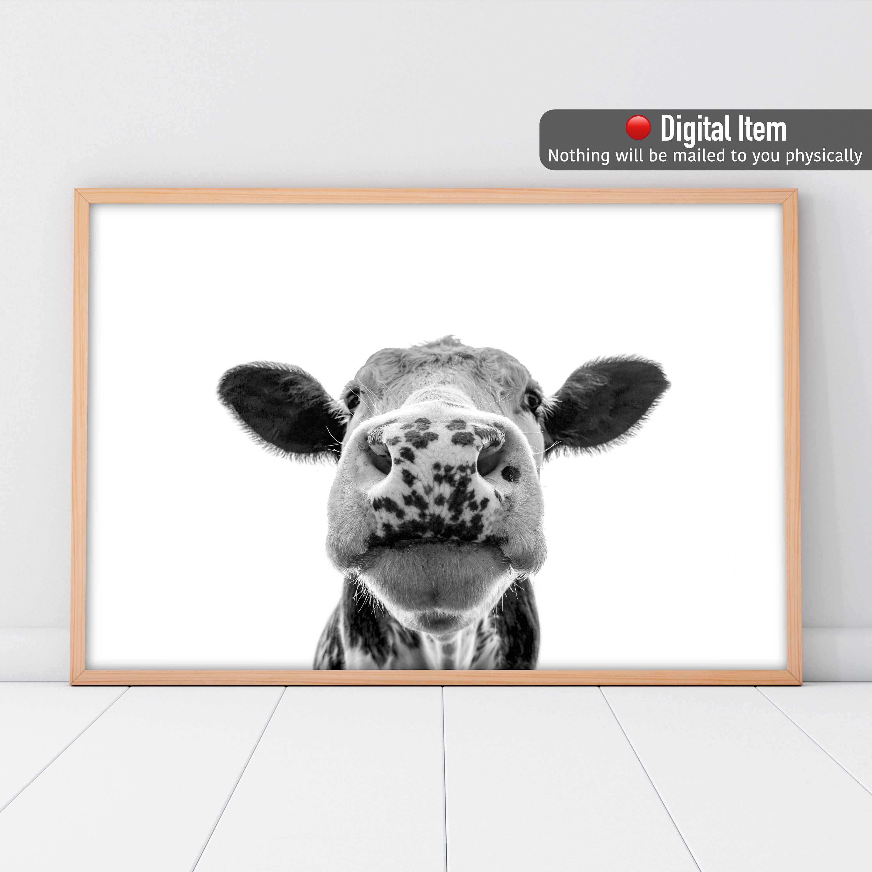 Cow Print Black and White Cow Poster Cow Portrait Digital - Etsy