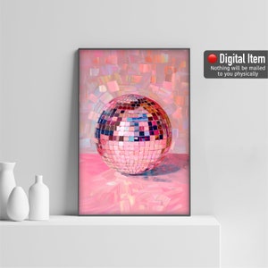 Retro Print Pink Disco Ball Painting. Trendy Wall Art, Preppy Wall ...
