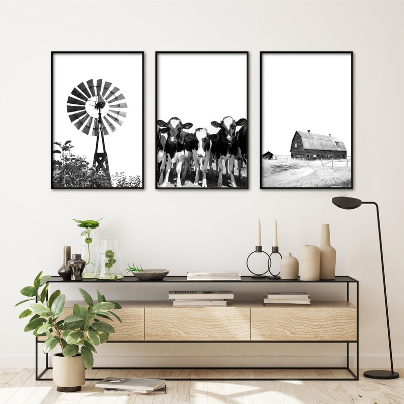 Set of 3 Farmhouse Wall Decor Print Set Large Black and White - Etsy
