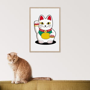 Maneki Neko Print, Japan Lucky Cat Wall Art, Printable Cat Poster ...