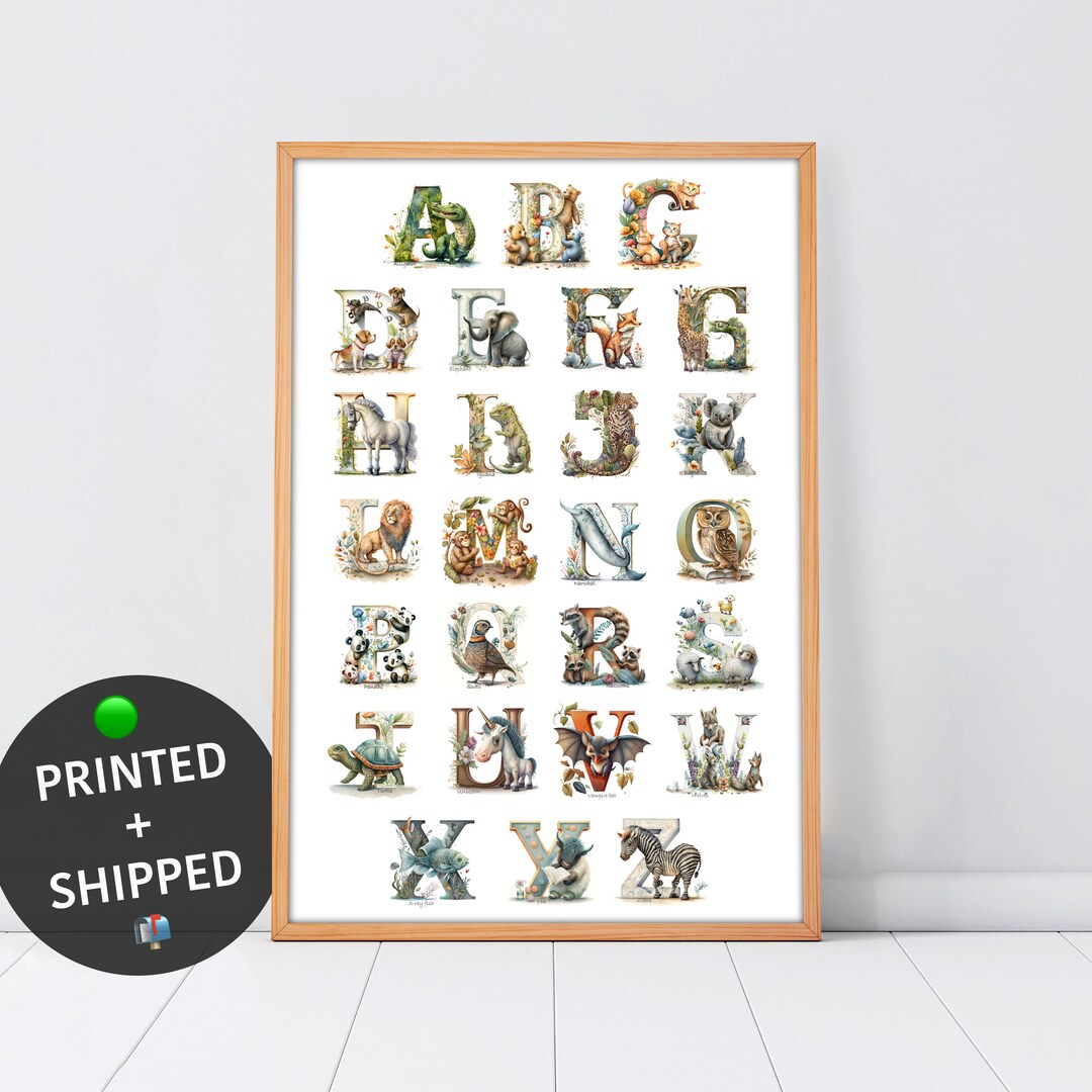 Watercolor Animals Alphabet Poster: Nursery Wall Art (printed & Shipped ...