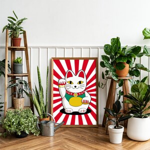 Maneki Neko Print, Japan Lucky Cat Wall Art, Printable Cat Poster ...