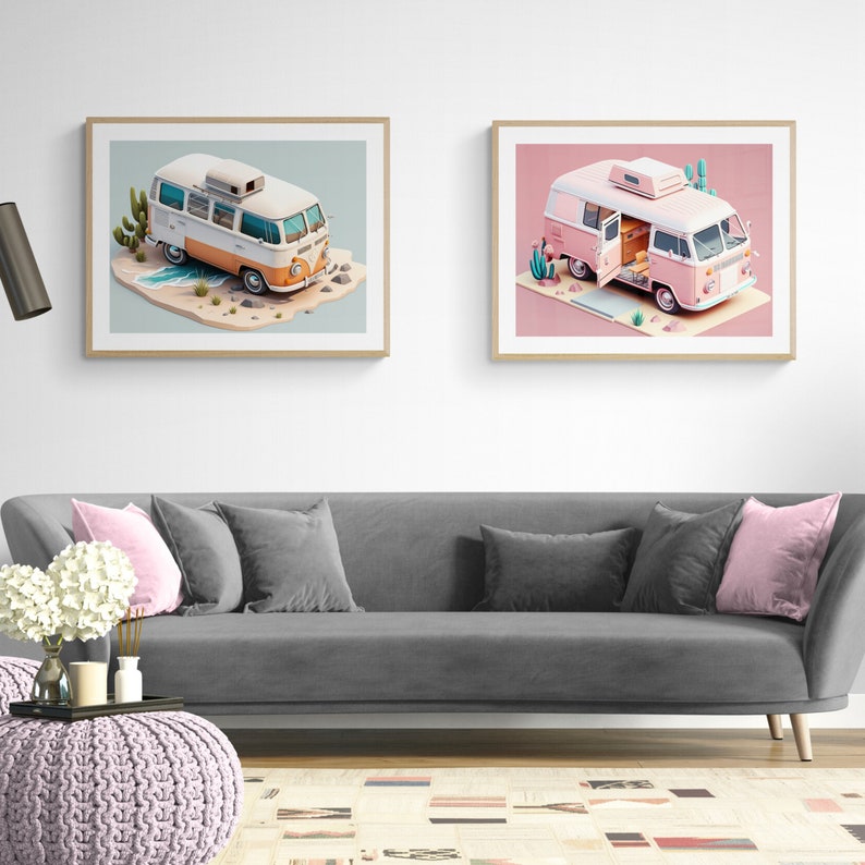 Retro Surf Van Art Print: Bright Cartoon Poster (digital Print) - Etsy