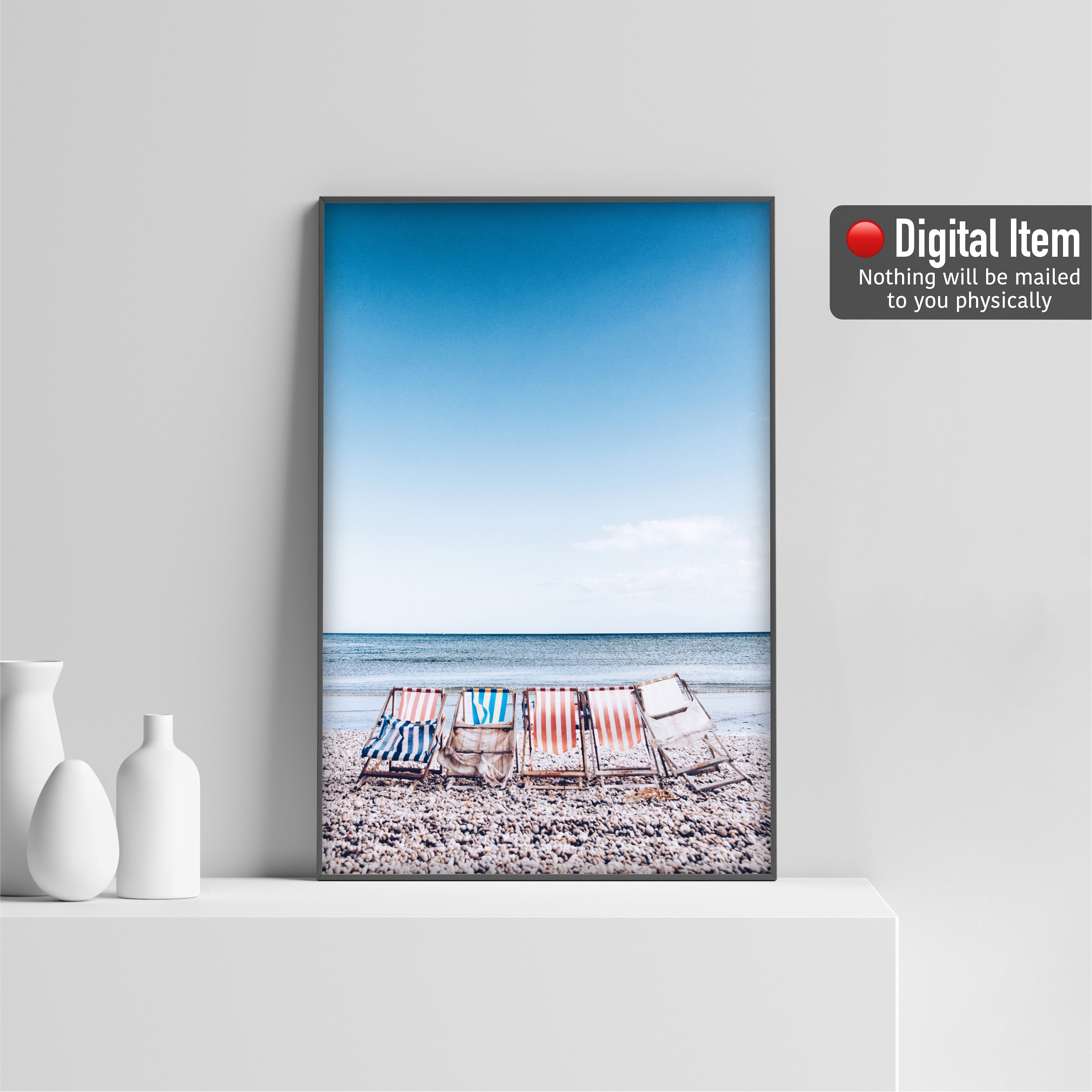 Retro Beach Chairs Print: Vintage Ocean Poster (digital Download) - Etsy