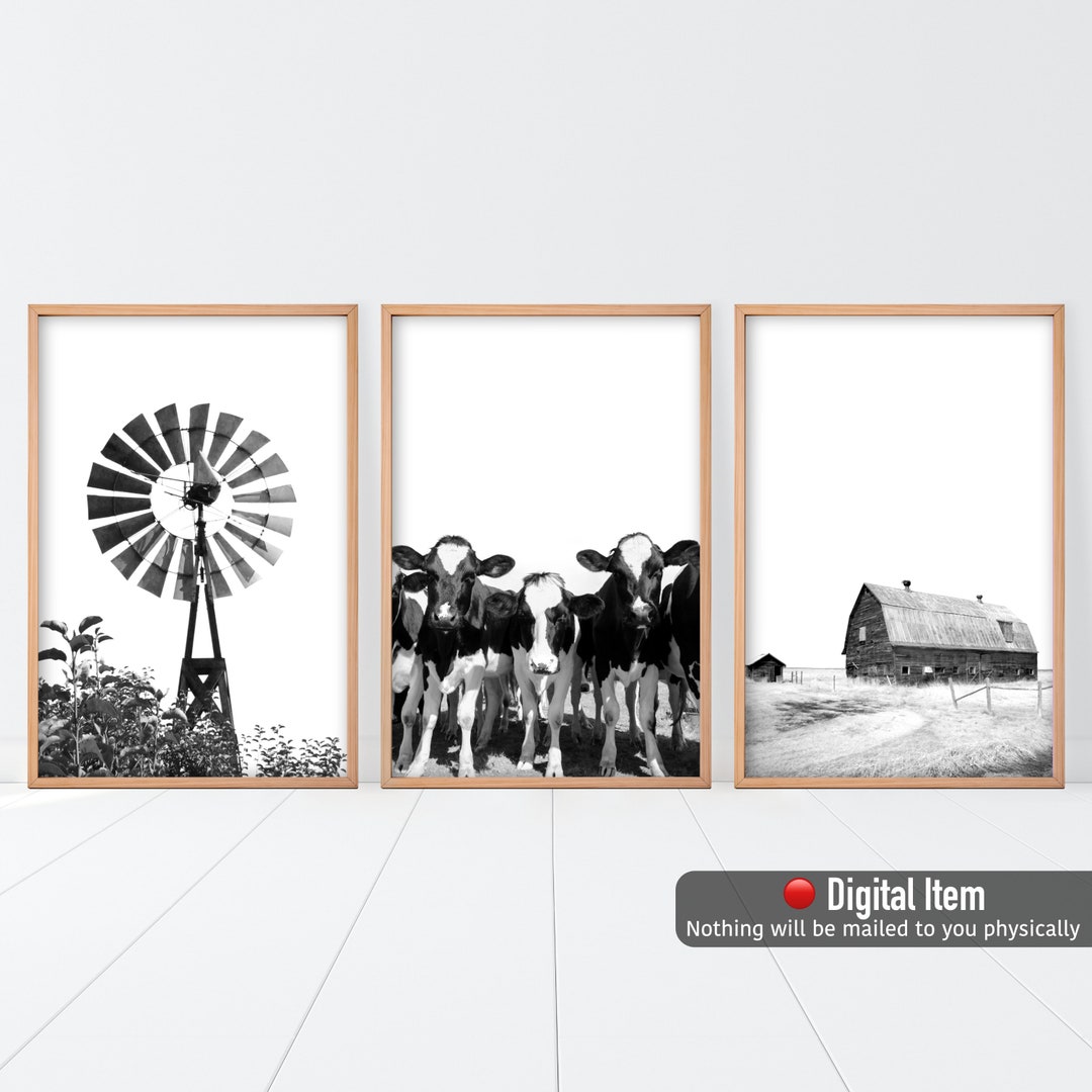 Set of 3 Farmhouse Wall Decor Print Set, Large Black and White Farm ...