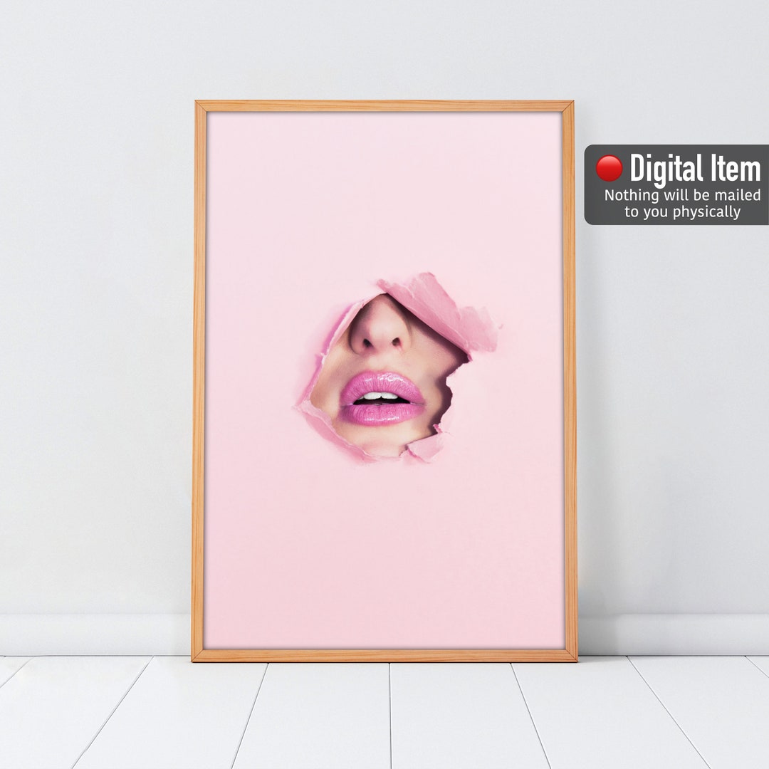 Pink Lips Poster, Fashion Wall Art, Fashion Print, Pink Lips, Chic ...
