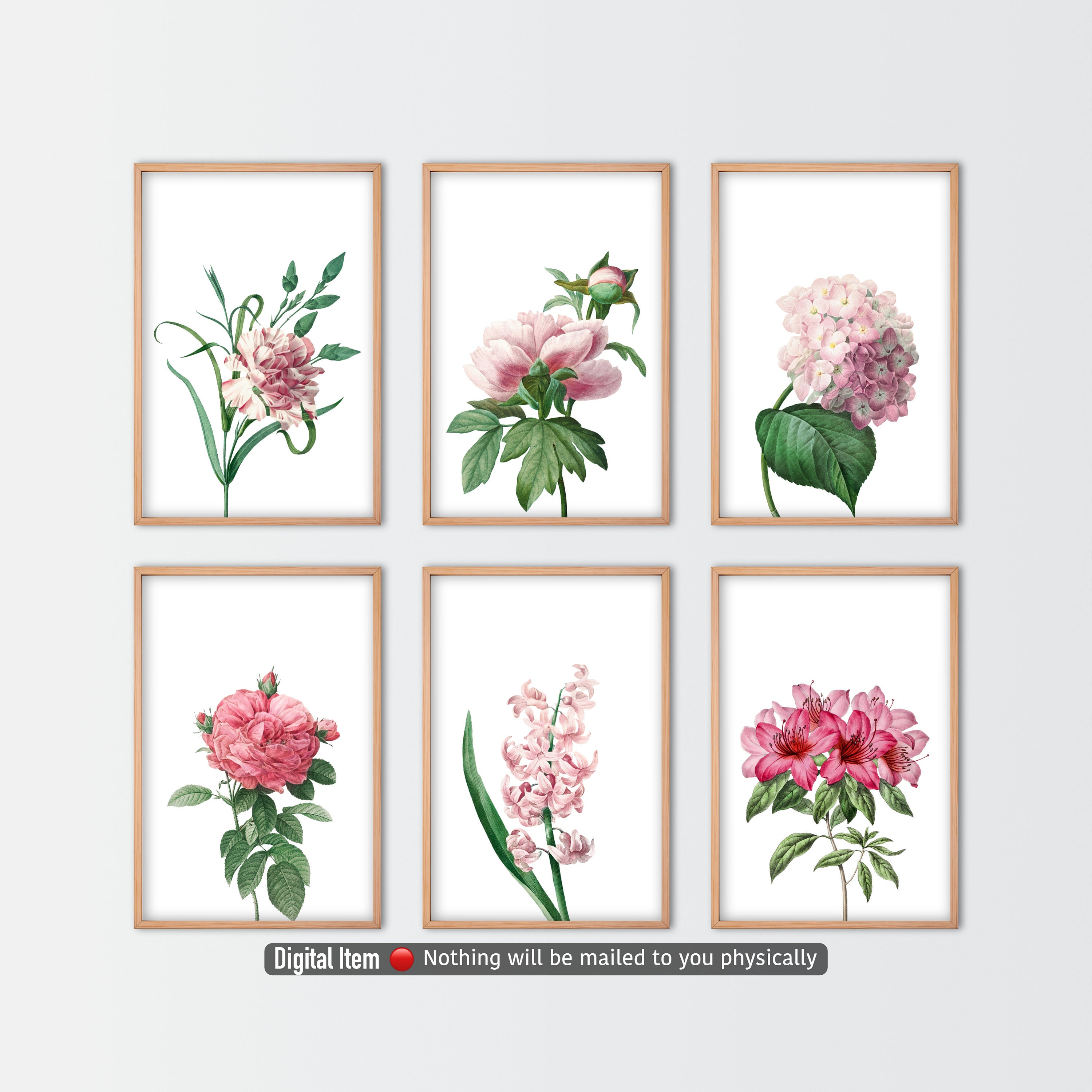Pink Flowers Print Set of 6 Prints Vintage Floral Wall Art | Etsy