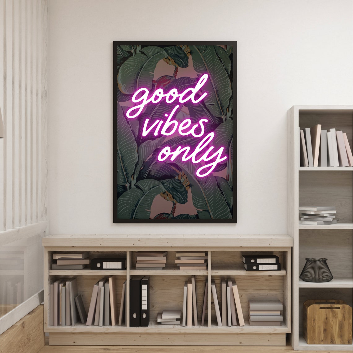 Good Vibes Only Neon Sign Print Banana Leaves Wall Art Pink - Etsy