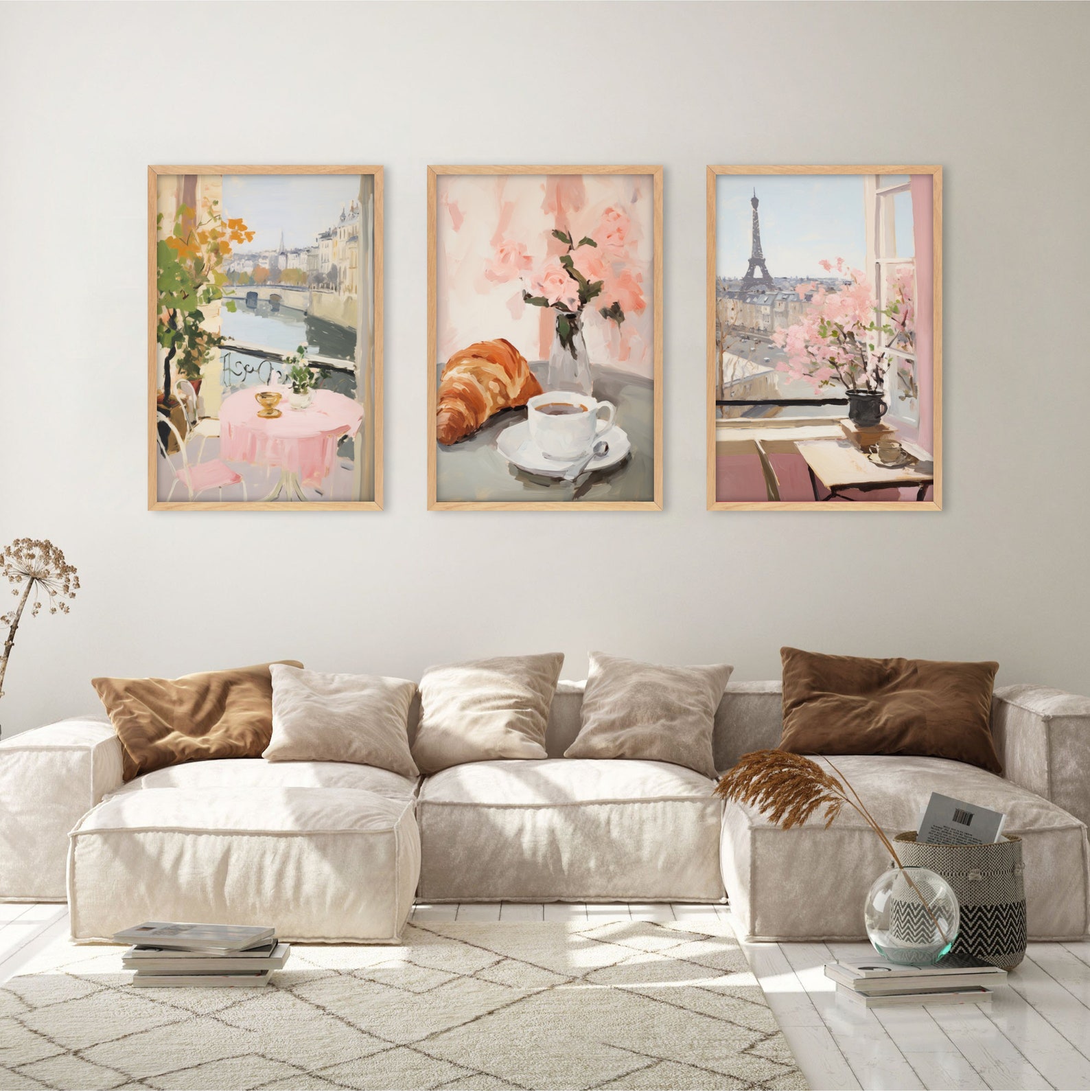Set of 3 Soft Pink Paris Wall Art, Trendy Wall Decor, France Wall Art ...