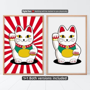 Maneki Neko Print, Japan Lucky Cat Wall Art, Printable Cat Poster ...