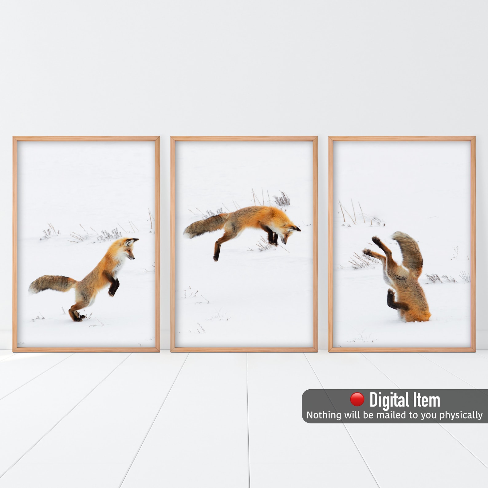 Red Fox Print Set of 3, Jumping Fox Poster, 3 Pieces Animal Decor, Fox ...