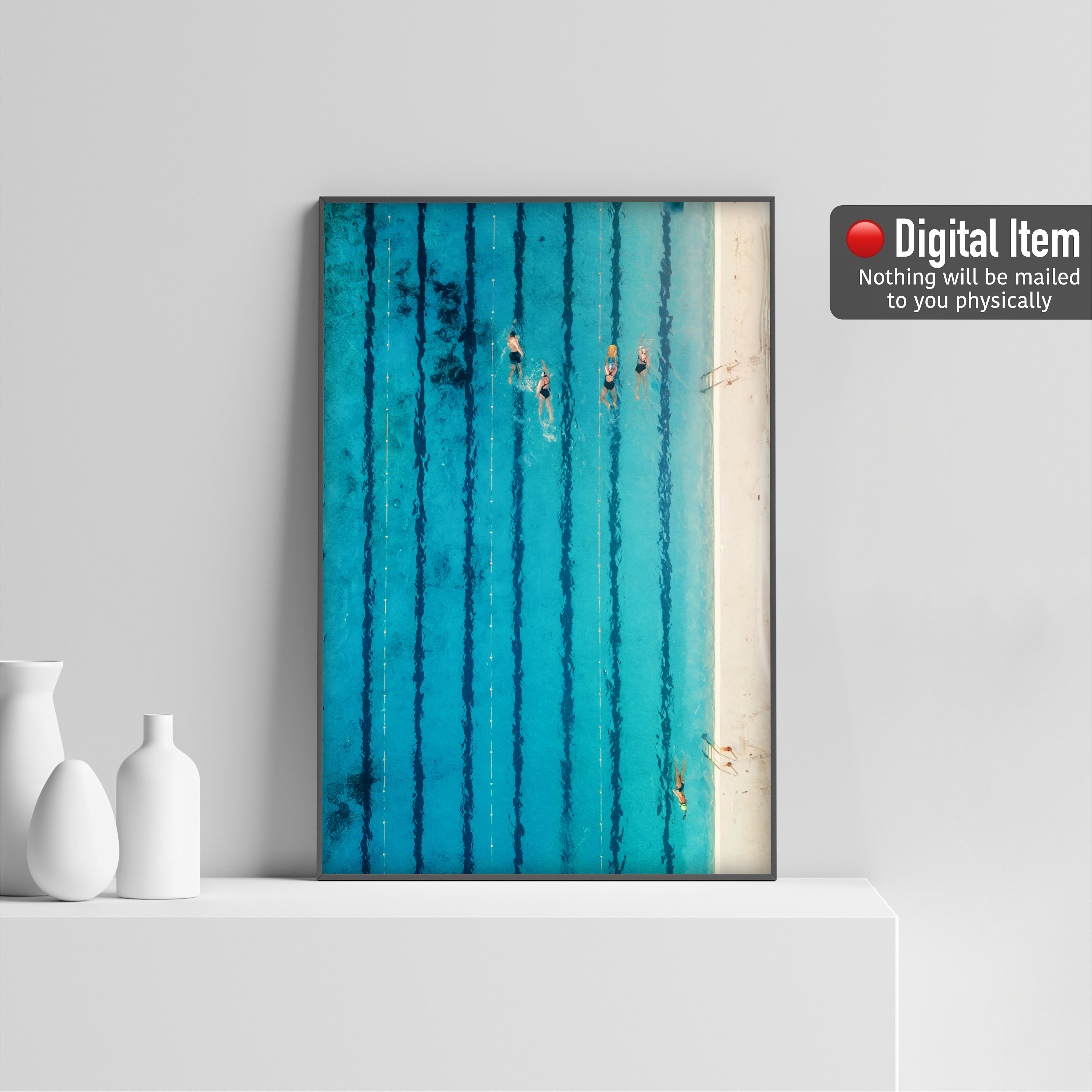 Swimming Pool Poster, Retro Pool Print, Digital Print, People in the ...