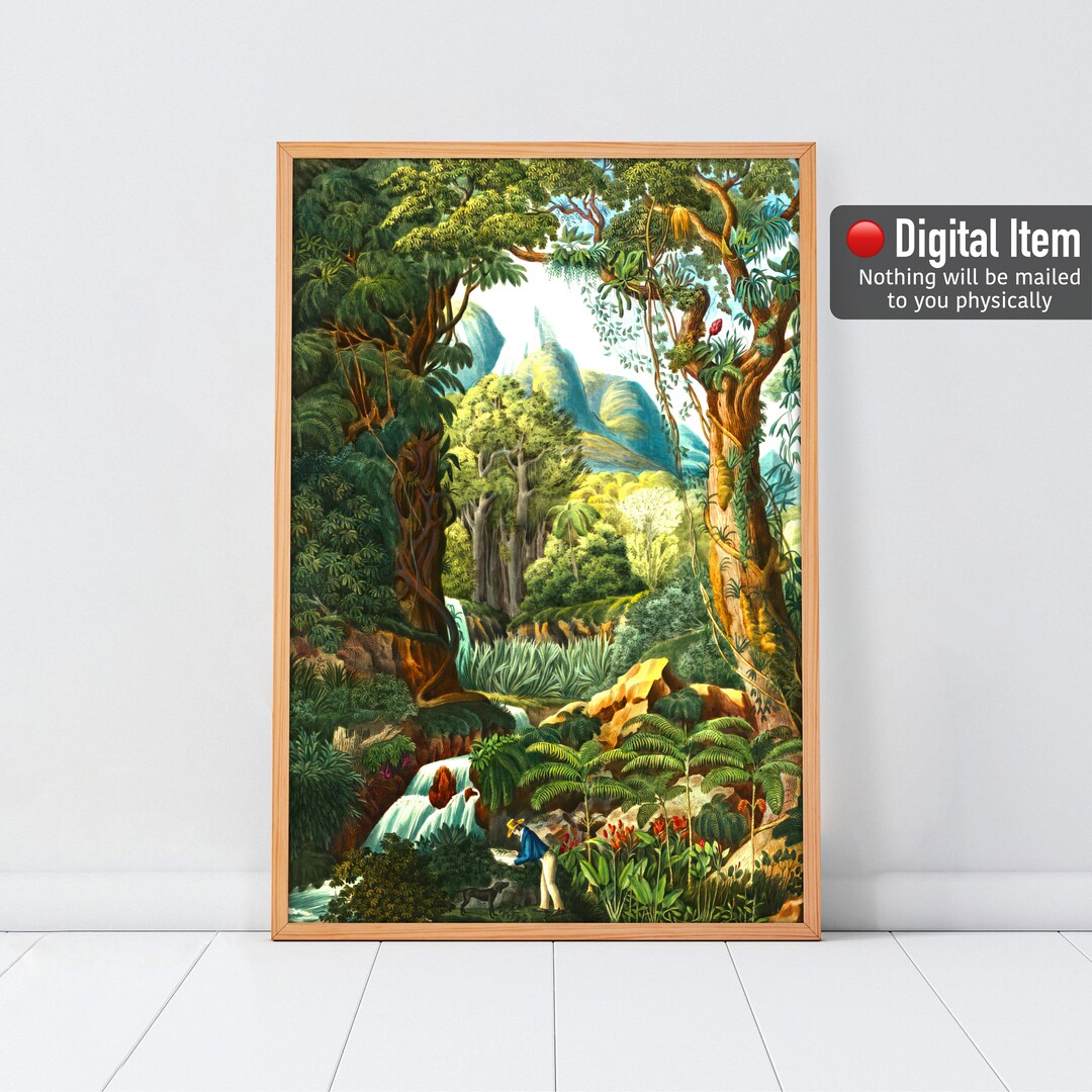 Jungle Vintage Print, Vintage Poster, Jungle Scene Wall Art. Palm Trees ...