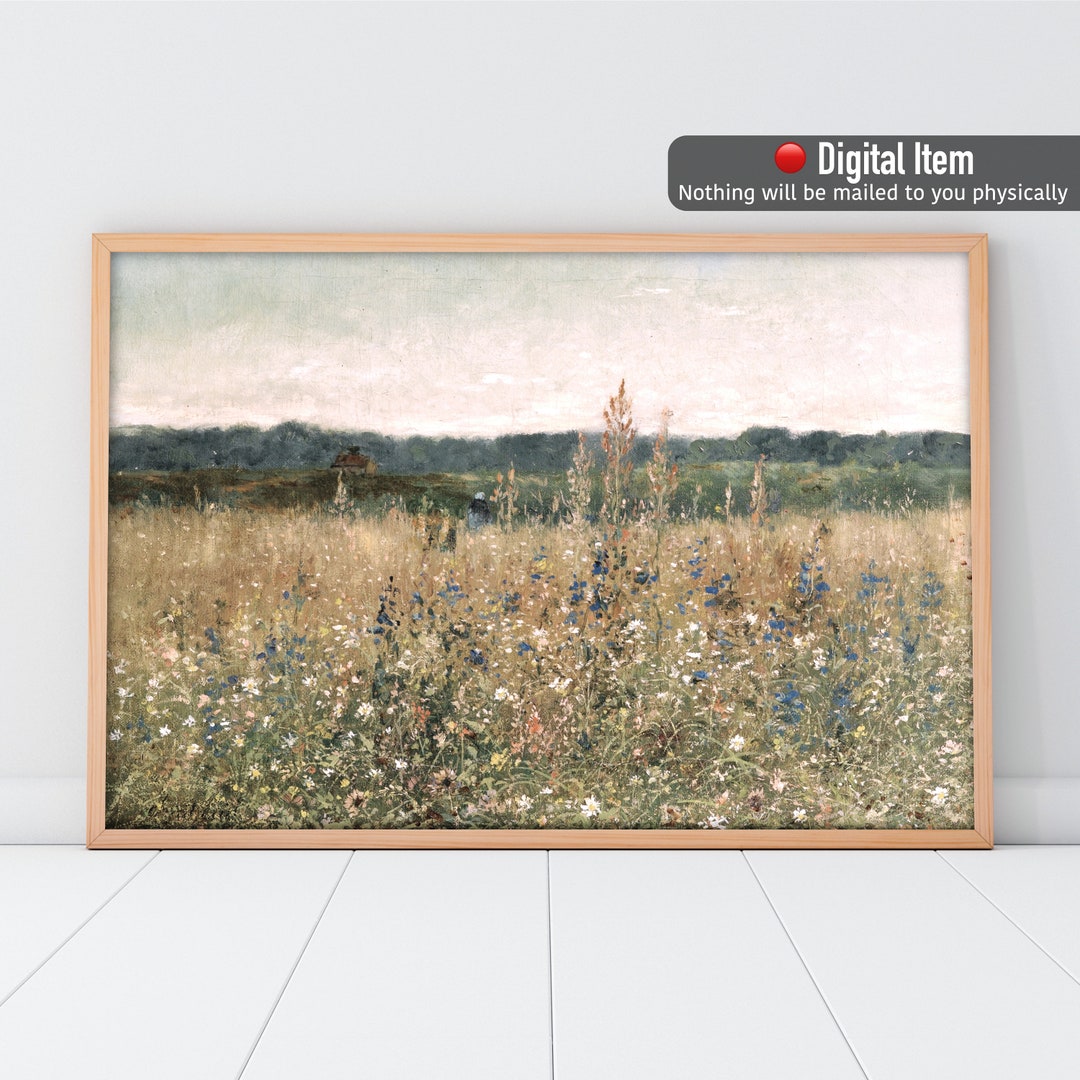 Vintage Flowers Field Painting, Printable Wall Art, Vintage Floral ...