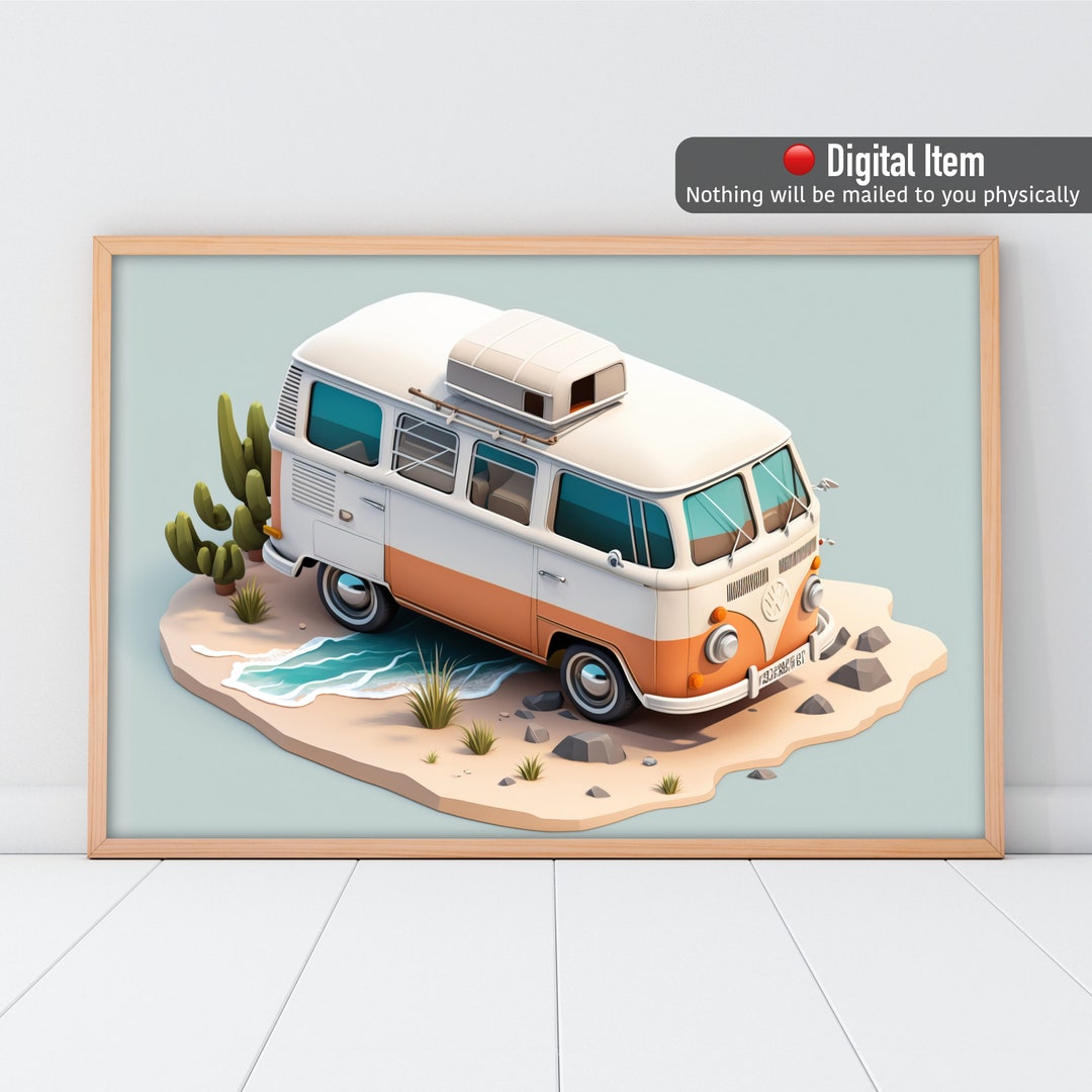 Surf Wall Art, Retro Van Art Print, Surfing Poster, Bright Wall Art ...