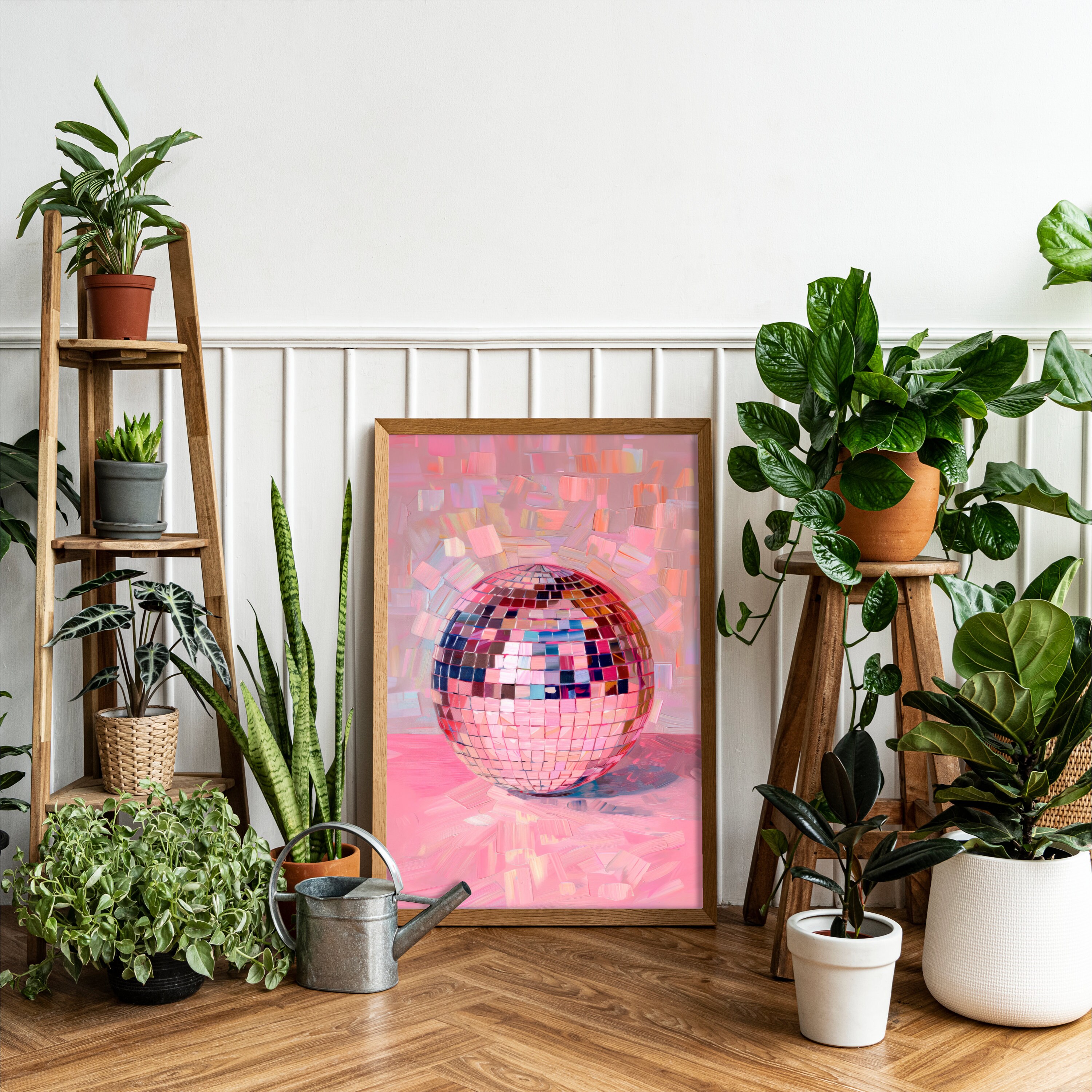 Retro Print Pink Disco Ball Painting. Trendy Wall Art, Preppy Wall ...