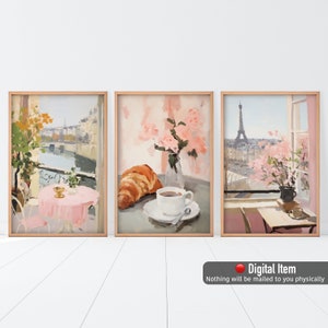 Set of 3 Soft Pink Paris Wall Art, Trendy Wall Decor, France Wall Art ...