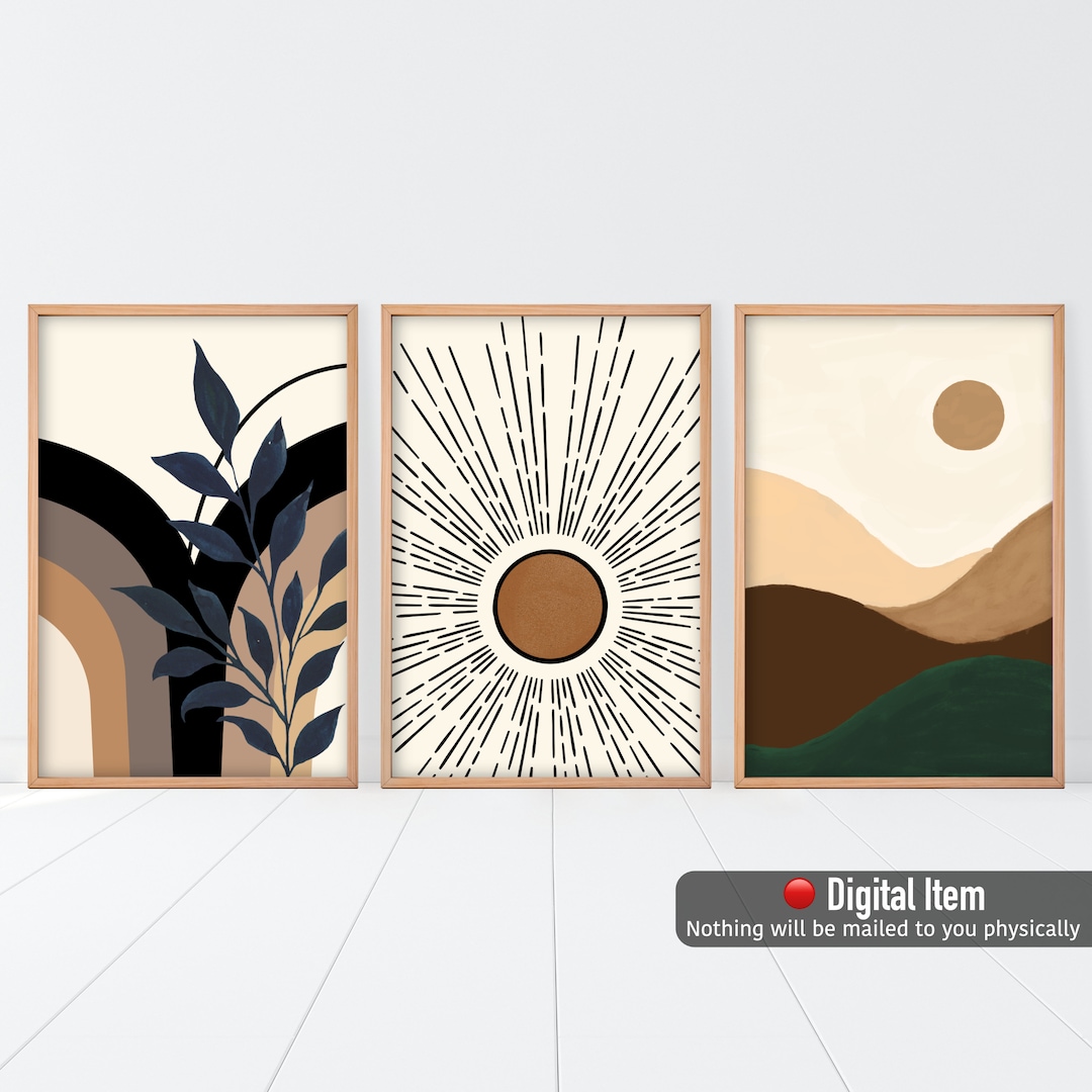 Boho Wandkunst 3er-Set Prints, Mid Century moderne Wandkunst, 3er-Set druckbare Wandkunst ...