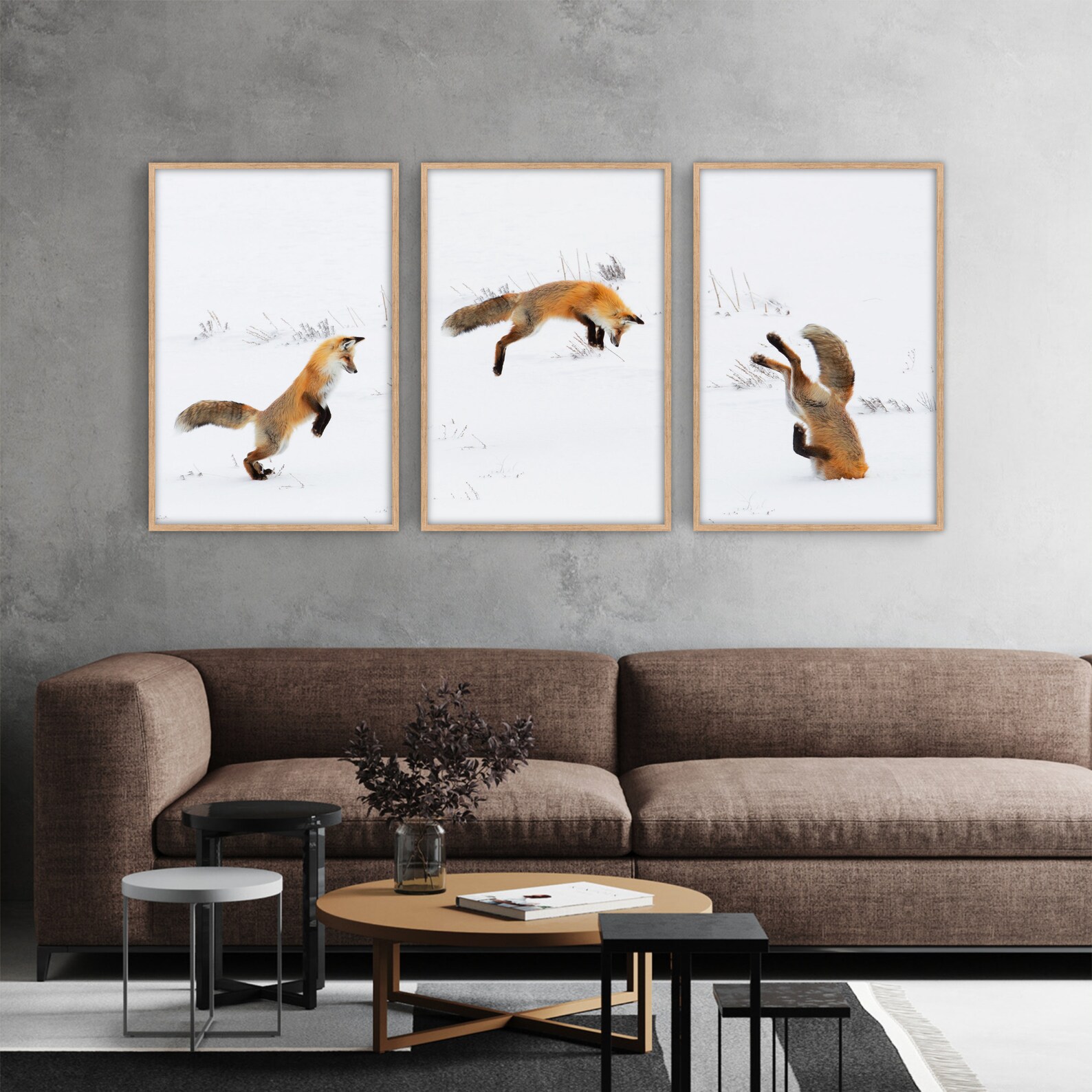 Red Fox Print Set of 3, Jumping Fox Poster, 3 Pieces Animal Decor, Fox ...