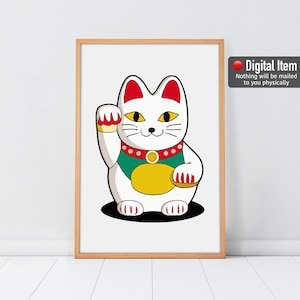 Maneki Neko Print, Japan Lucky Cat Wall Art, Printable Cat Poster ...