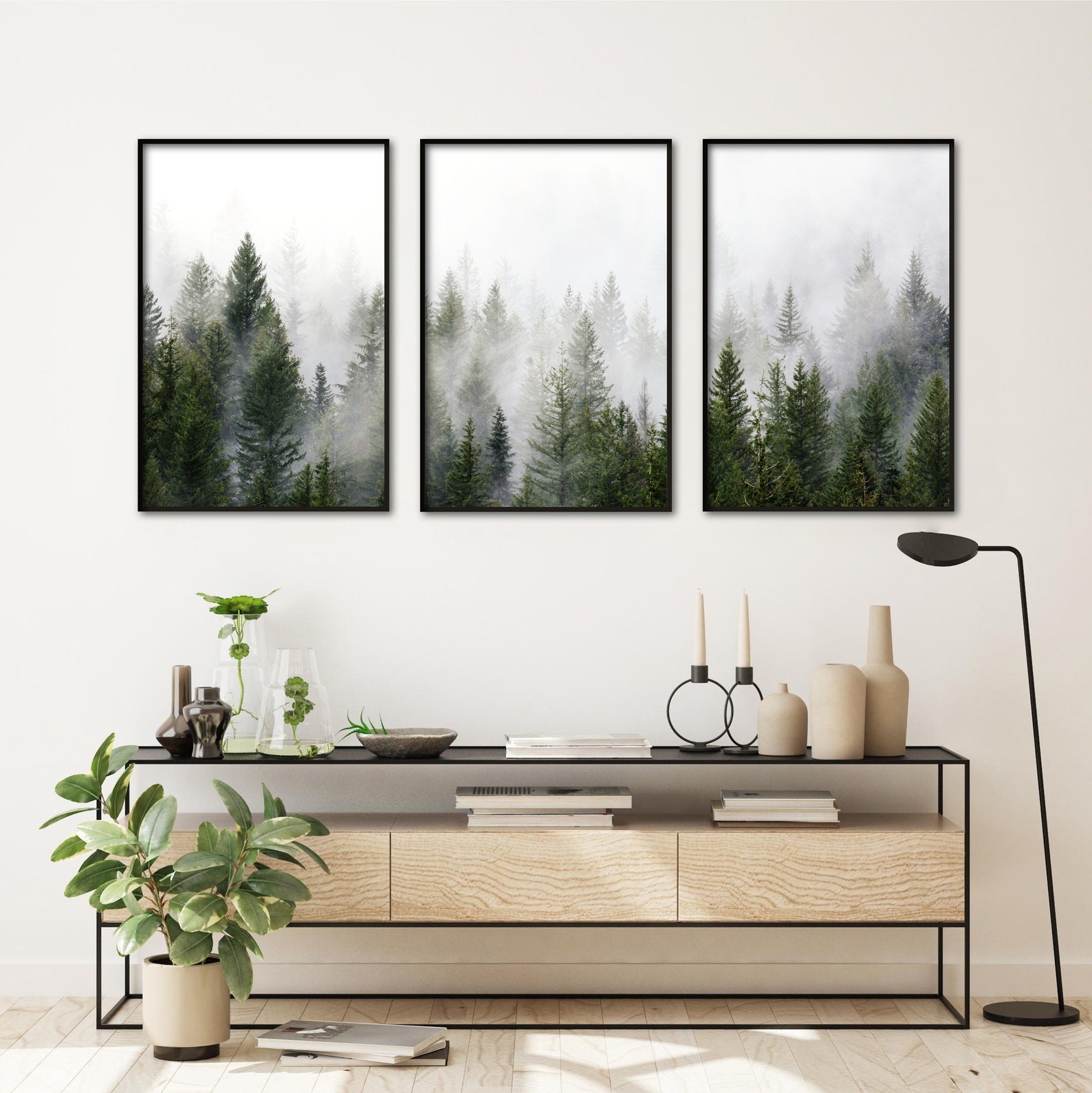 Forest Prints Set of 3 Foggy Forest Wall Art Set Forest - Etsy