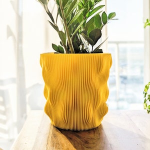 Planter Pot With Drainage, Lemon Yellow Wave Design for Small and Large ...