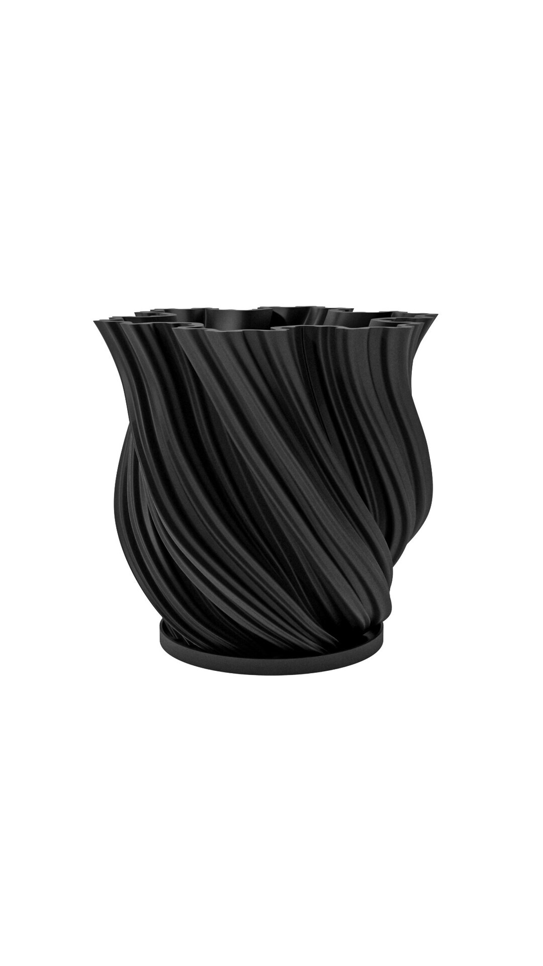 Planter Pot With Drainage, Charcoal Black Fractal Design for Small and ...