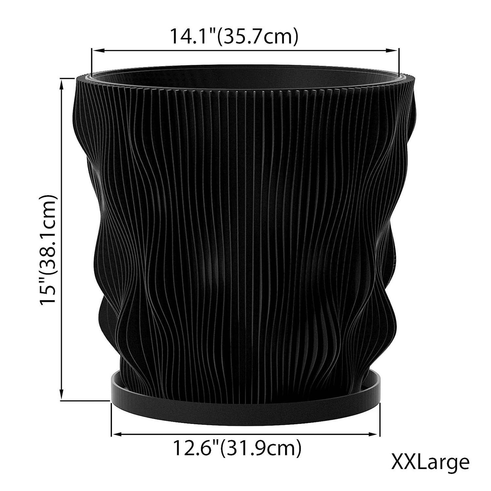 Planter Pot With Drainage, Charcoal Black Wave Design for Small and ...