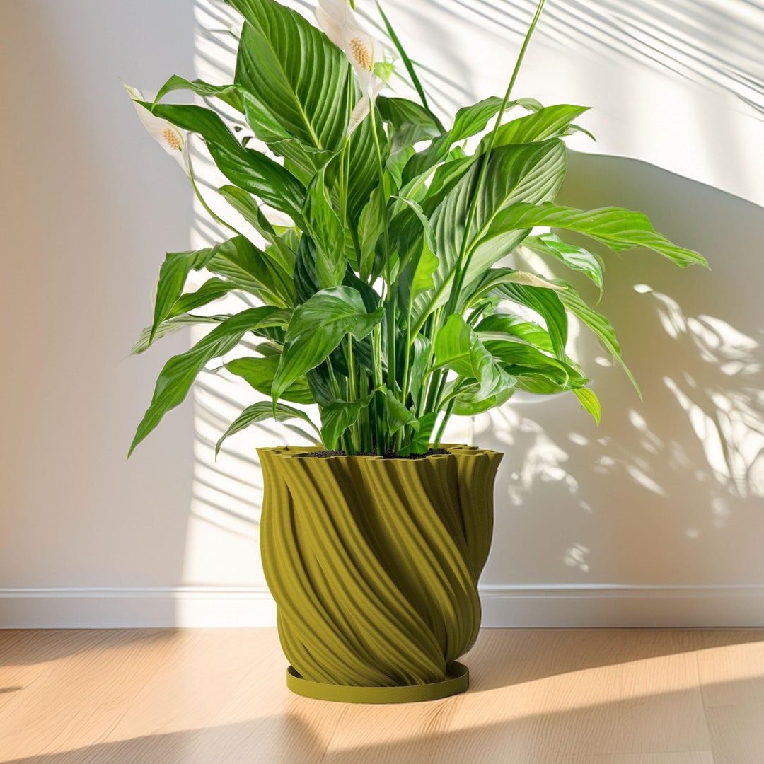 Planter Pot With Drainage, Pear Green Fractal Design for Small and ...