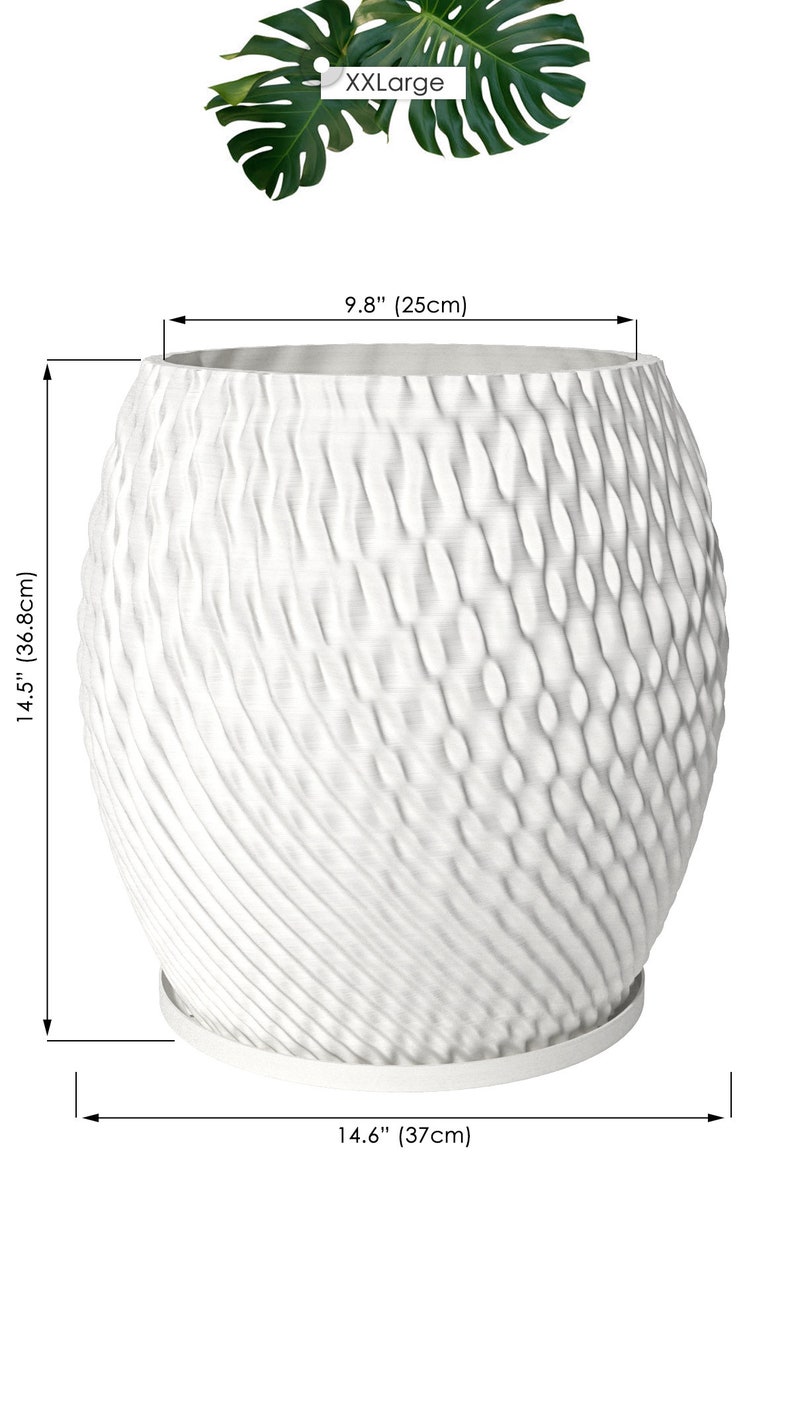 Planter Pot With Drainage Snow White Ripple Design for Small - Etsy