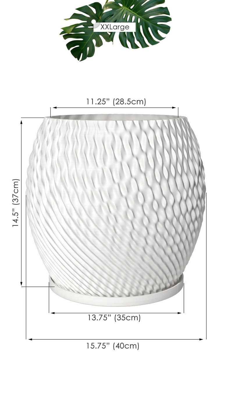 Planter Pot With Drainage Snow White Ripple Design for Small - Etsy