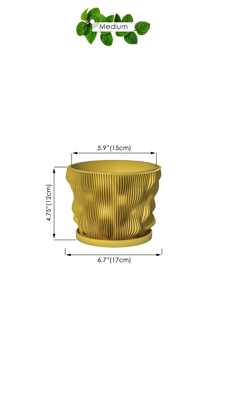 Planter Pot With Drainage Lemon Yellow Wave Design for Small - Etsy