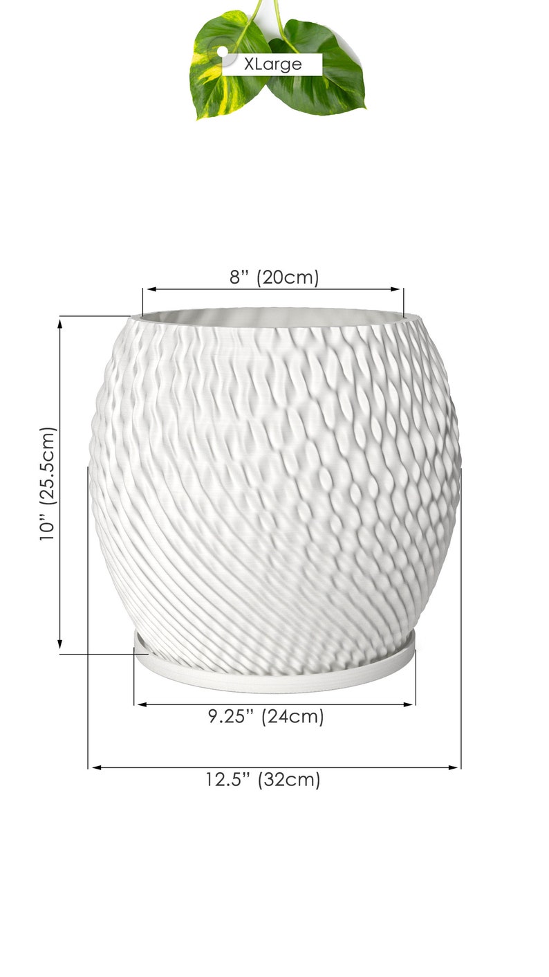 Planter Pot With Drainage Snow White Ripple Design for Small - Etsy