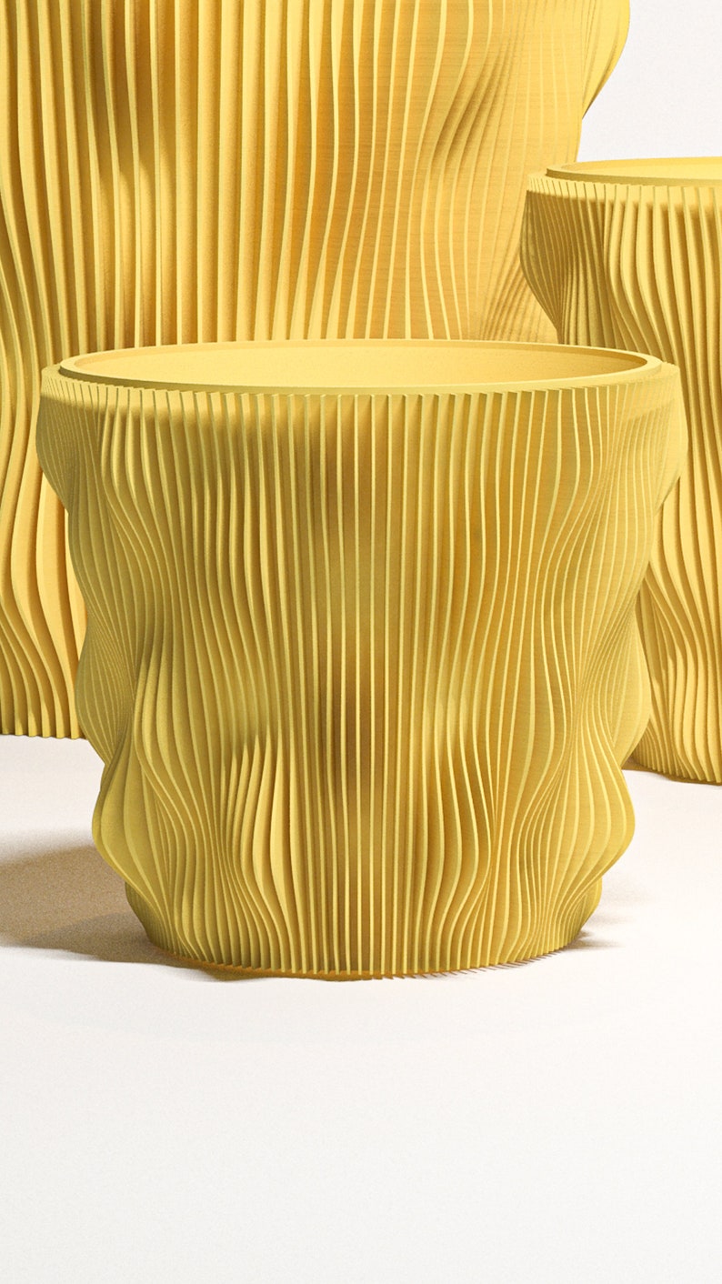 Planter Pot With Drainage Lemon Yellow Wave Design for Small - Etsy