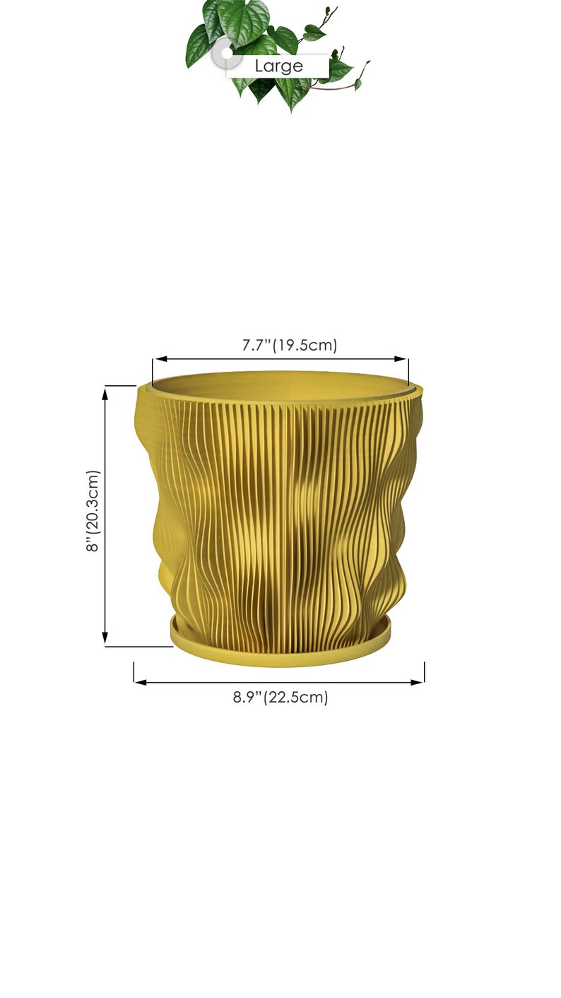 Planter Pot With Drainage Lemon Yellow Wave Design for Small - Etsy