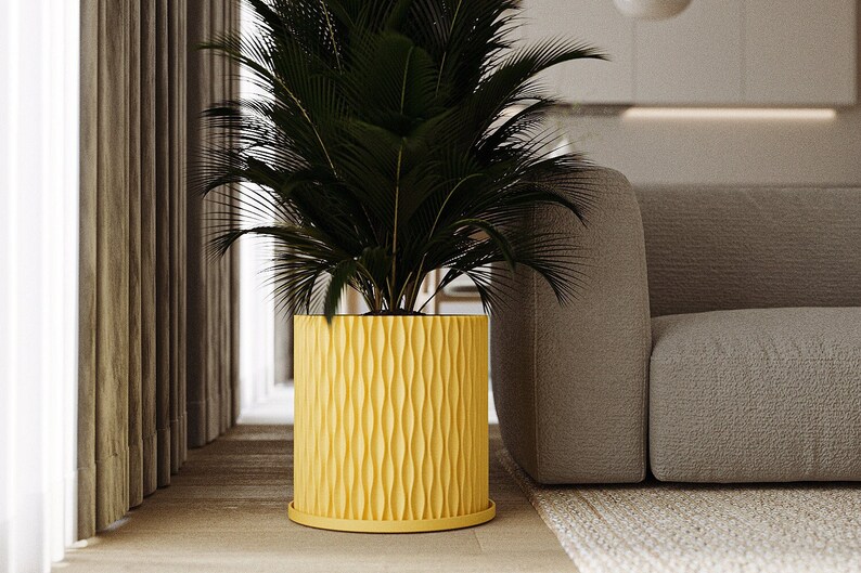 Planter Pot With Drainage Lemon Yellow Mica Design for Small - Etsy