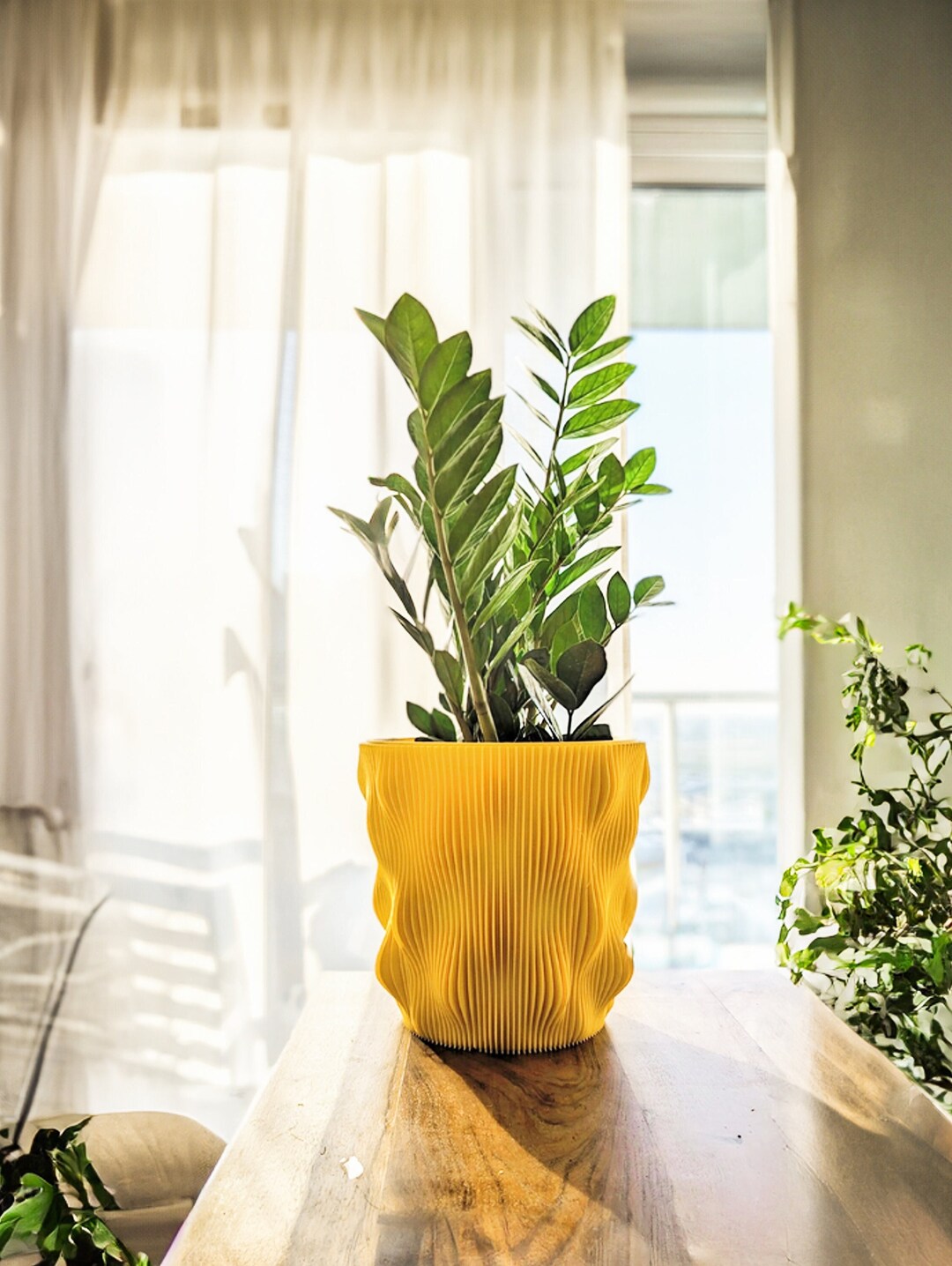 Planter Pot With Drainage Lemon Yellow Wave Design for Small - Etsy
