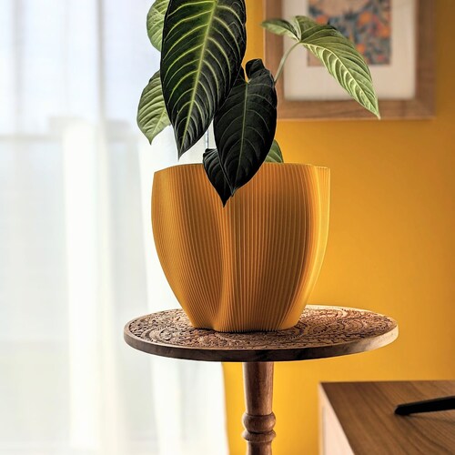 Planter Pot With Drainage Lemon Yellow Wave Design for Small - Etsy