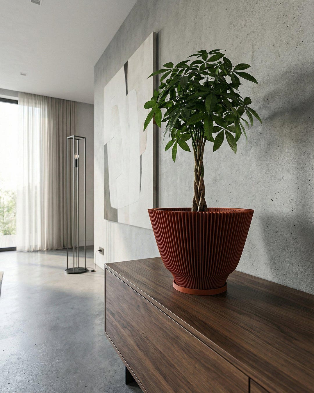 Terracotta Orange Dawn Design Planter Pot With Drainage & Water Plate ...