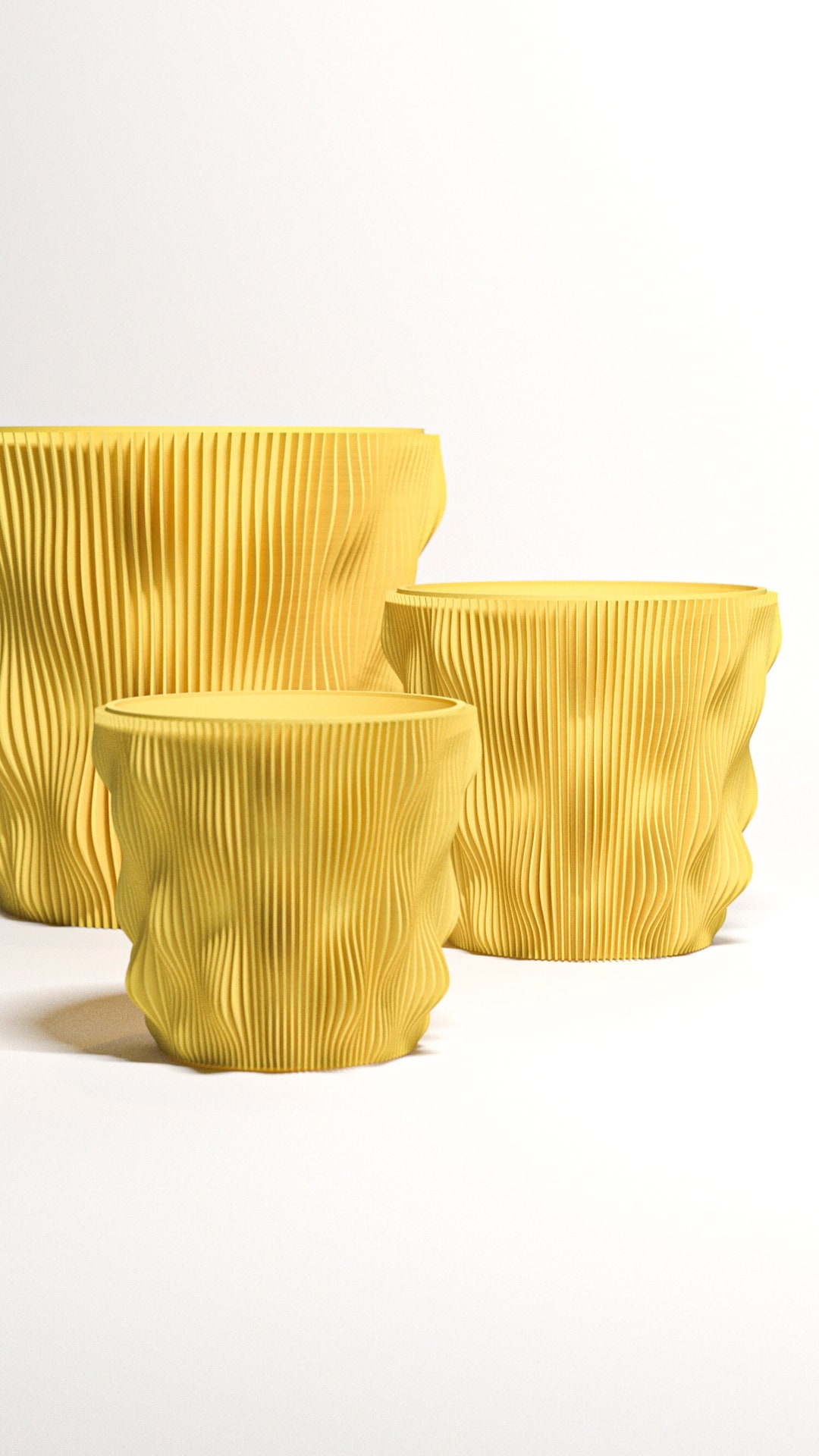 Planter Pot With Drainage Lemon Yellow Wave Design for Small - Etsy